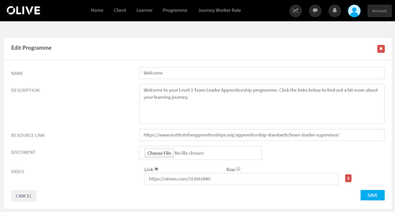 Myportfolio - Creating a new Programme – Olive