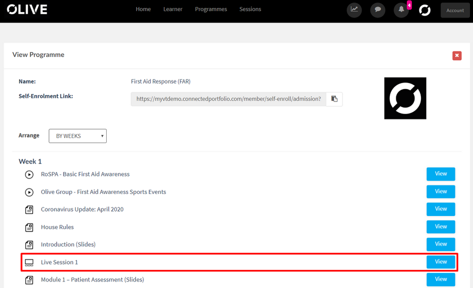 Myportfolio - How to create a live session – Olive