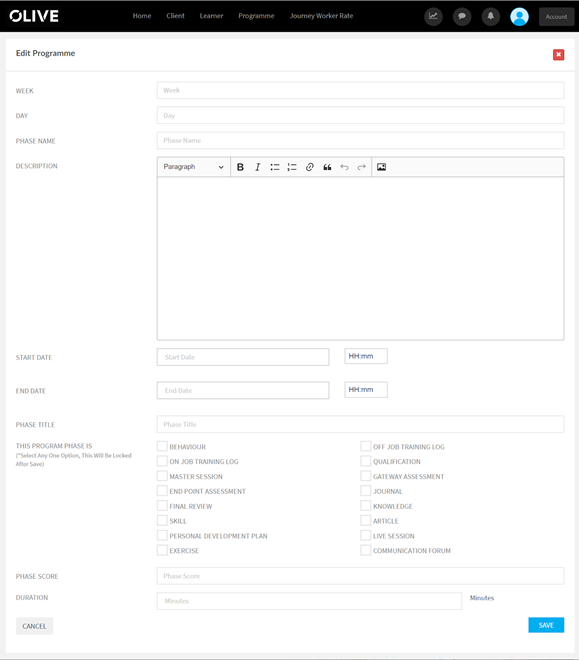 Myportfolio - Adding Phases to your programme – Olive