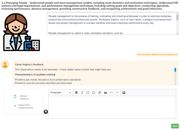 Myportfolio - Resubmitting Evidences and Observations & Evidence Bank – Olive